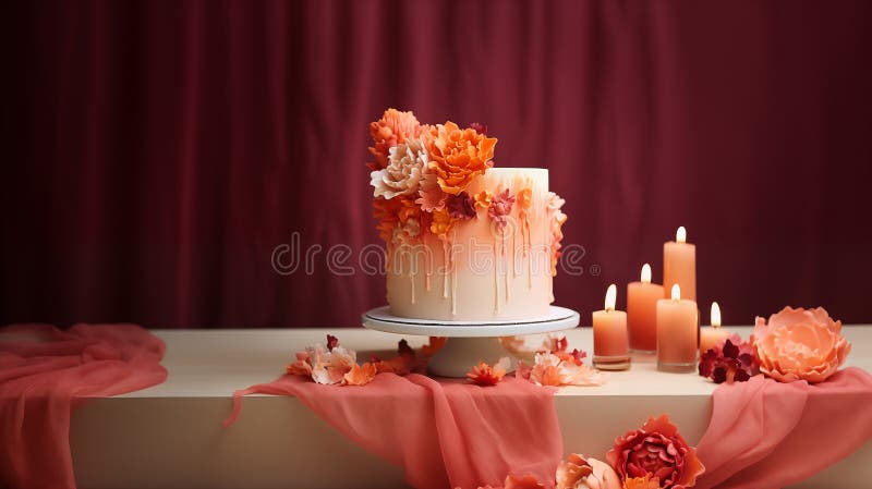 Peach Fuzz Colored Cake on the Table, Trend Color 2024 Stock Photo ...
