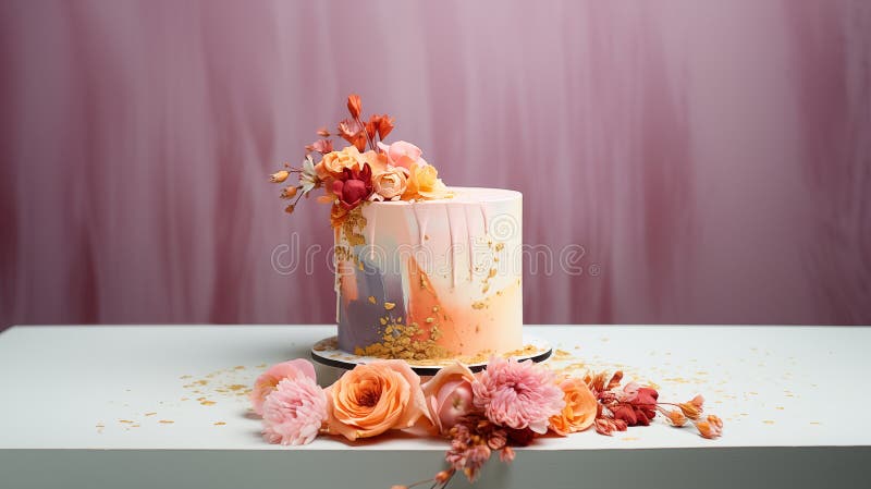 Peach Fuzz Colored Cake on the Table, Trend Color 2024 Stock Image ...
