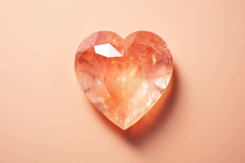 A Peach Fuzz-colored Crystal Heart Set Against a Colored Background ...