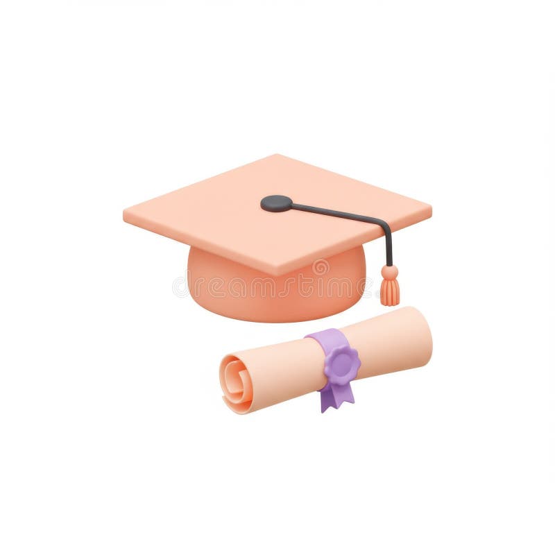 Peach Graduation Cap and Diploma 3D Render Stock Illustration ...