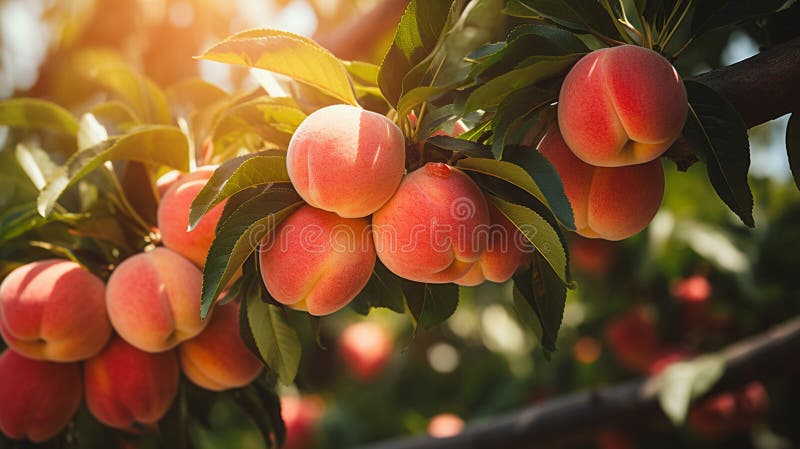 Peach Grows on a Tree. Selective Focus. Generative AI, Stock Image ...