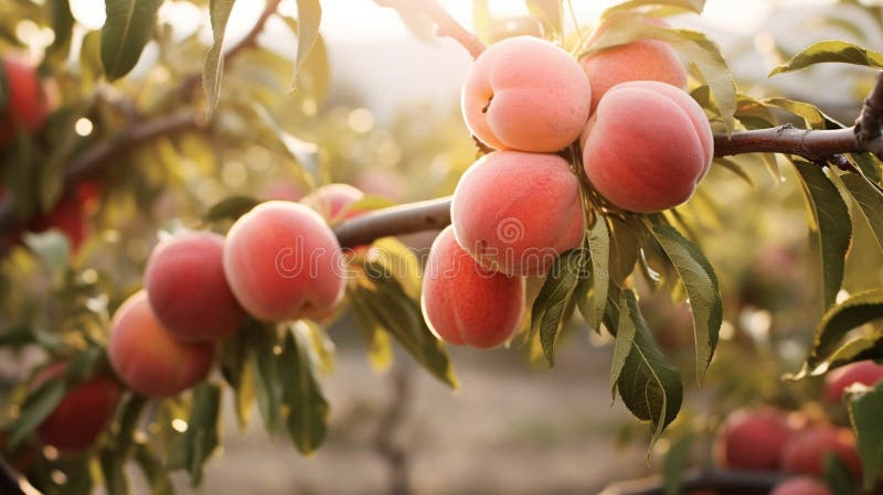 Peach Grows on a Tree. Selective Focus. Generative AI, Stock Photo ...