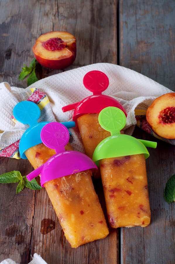 Peach Ice Lollies on a Kitchen Napkin Stock Photo - Image of stick ...