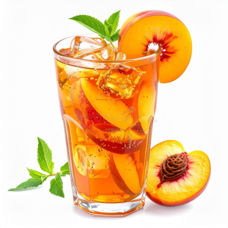 Peach Iced Tea with Mint and Ice in Glass Stock Illustration ...