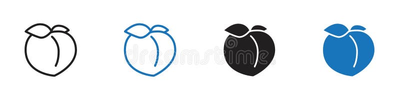 Peach Icon Linear Graphics Set Vector in Black Stock Illustration ...