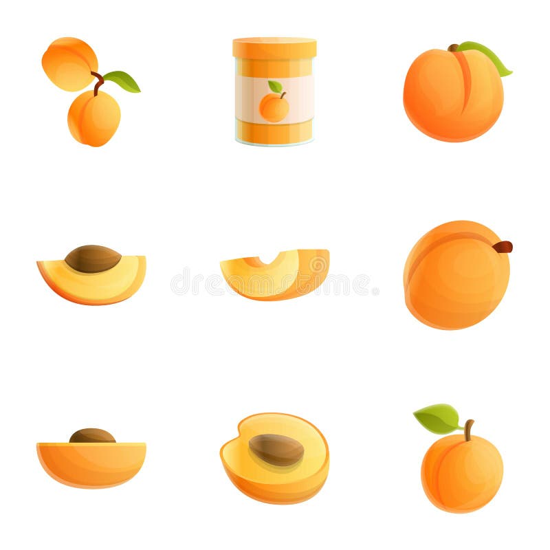 Peach Icon Set, Cartoon Style Stock Vector - Illustration of gourmet ...