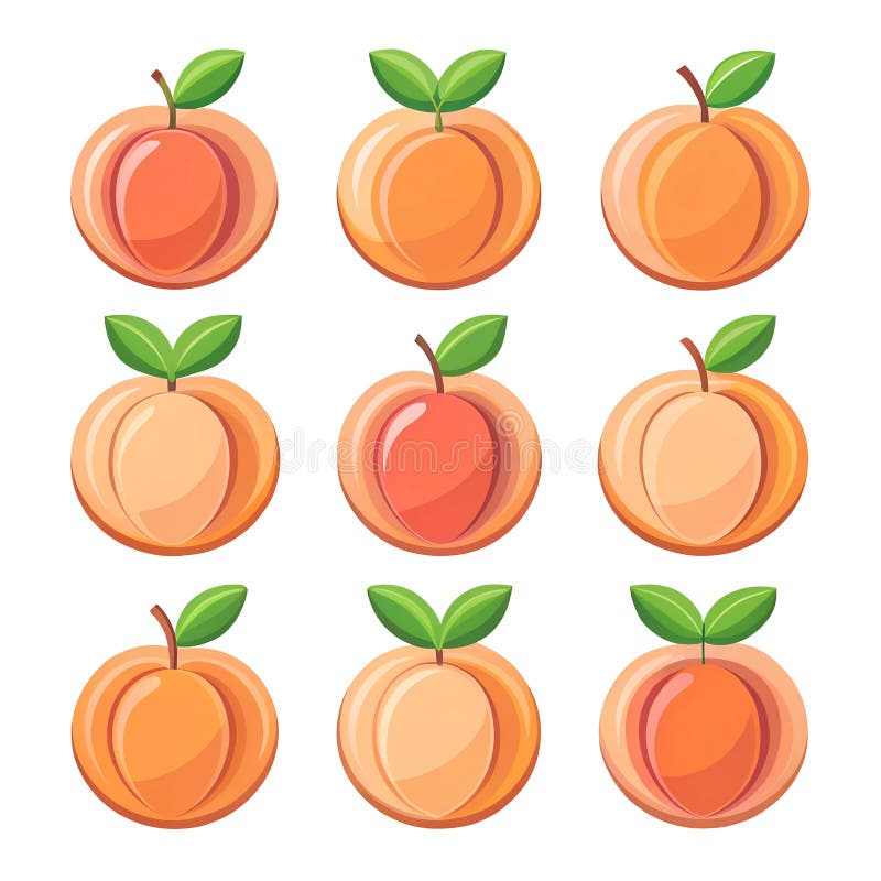 Peach Icon Set in Flat Vector Style Stock Illustration - Illustration ...