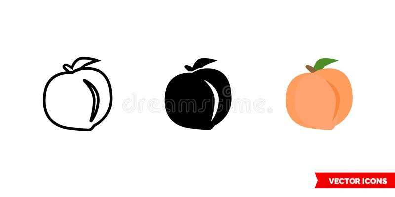 Peach Icon of 3 Types Color, Black and White, Outline. Isolated Vector ...