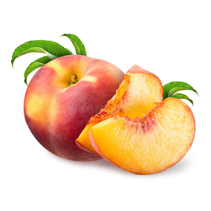 Beautiful Whole Peach and Split on White Stock Image - Image of leaf ...