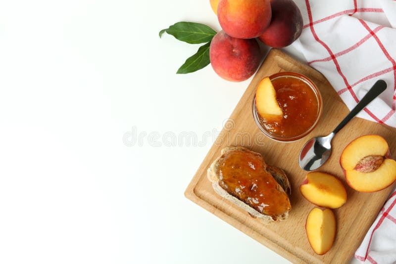 Peach Jam, Sandwich with Peach Jam and Ingredients on White Background ...