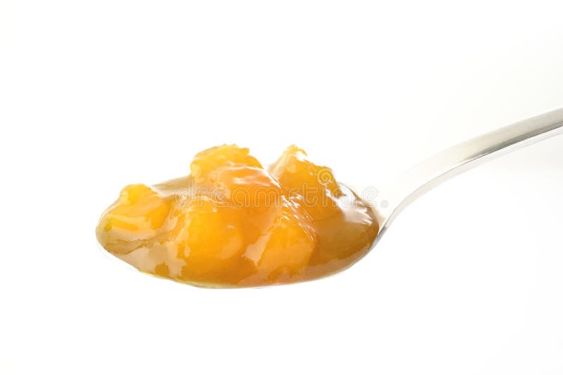 Peach jam in spoon stock image. Image of peach, product - 50203099