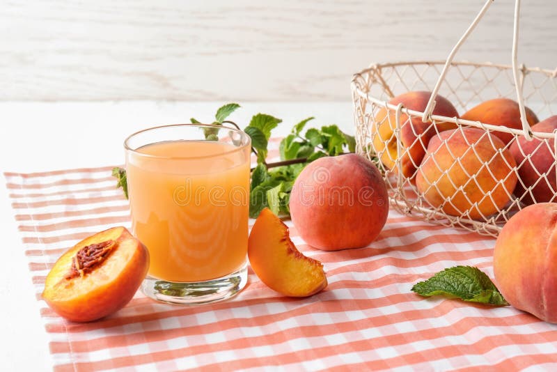 Peach Juice in Glass on Table Stock Image - Image of object, healthy ...