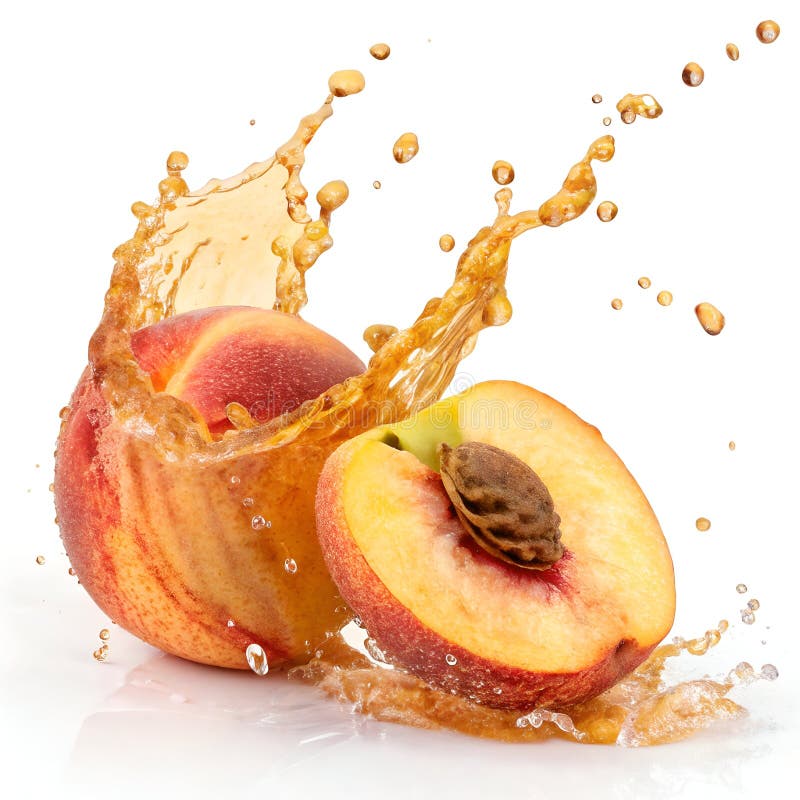 Peach in Juice Splash Isolated on White Background Stock Illustration ...