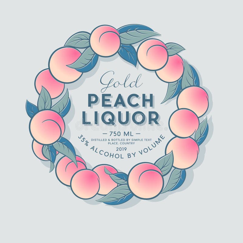 Peach Liquor Label with Fruit Wreath. Peach and Leaves in a Circle ...