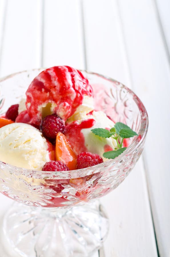 Peach melba dessert stock image. Image of food, cold - 56207423