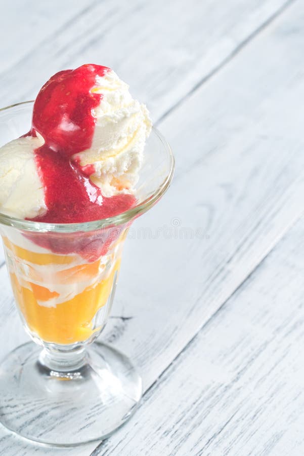 Peach Melba ice cream stock photo. Image of melba, dessert - 91992822