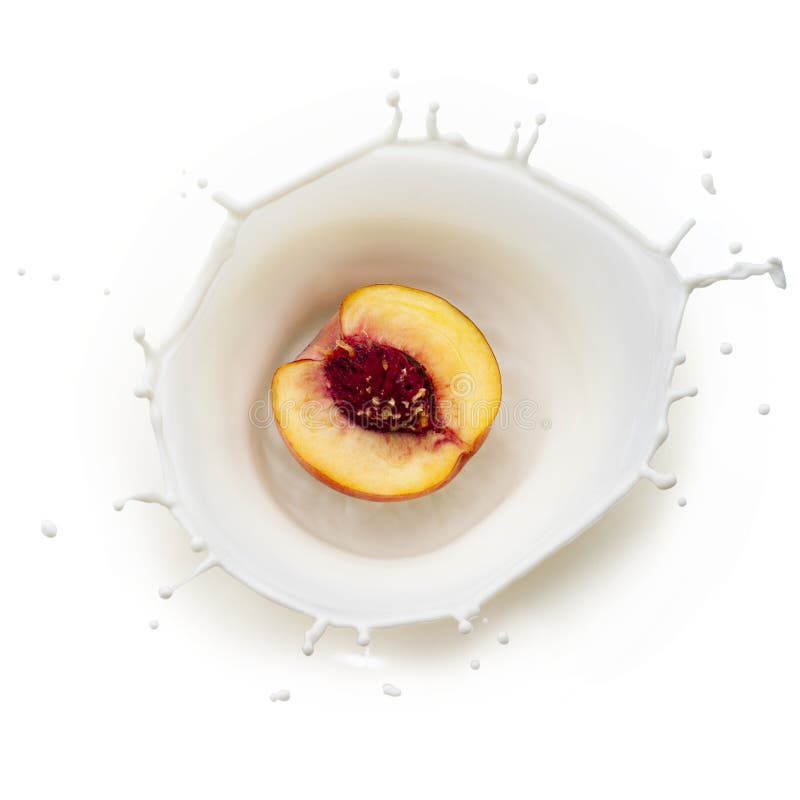 Peach in milk splash stock photo. Image of view, clear - 43932780