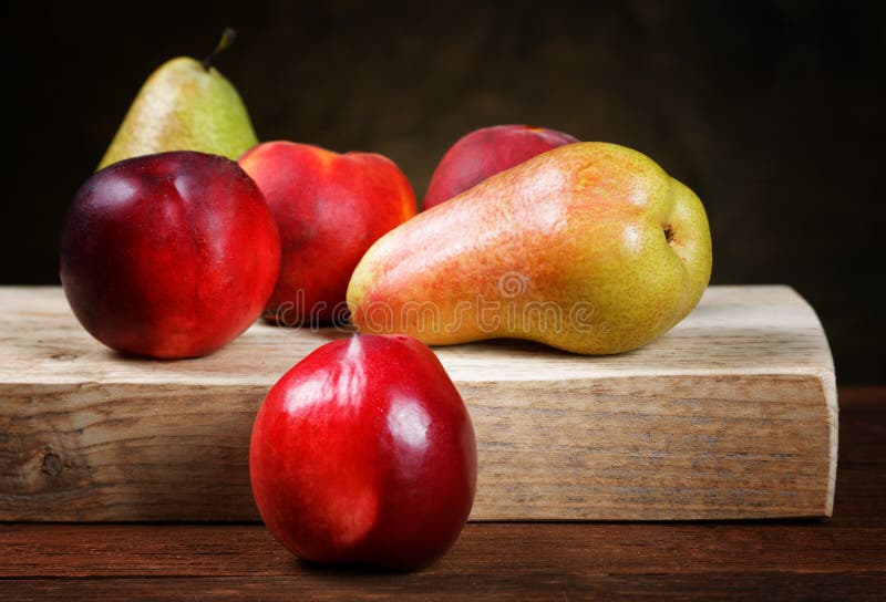 Peach and Pear Closeup on a Table Stock Photo - Image of healthynature ...