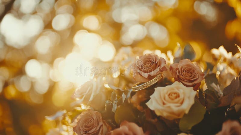 Peach and Pink Rose Bouquet in Golden Hour Sunlight Stock Illustration ...