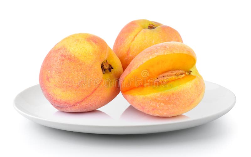 Peach in a Plate Isolated on a White Background Stock Image - Image of ...