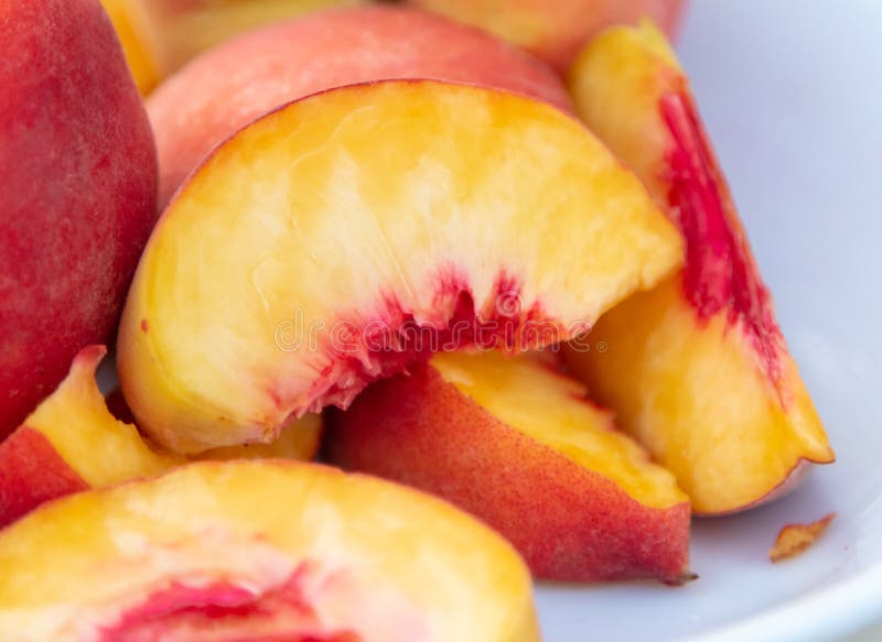 Peach in a Plate on a Table Stock Photo - Image of delicious, fresh ...