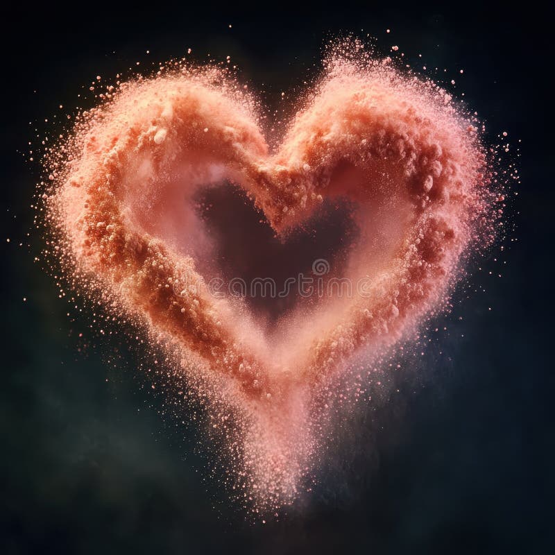 Peach Powder Forms a Heart Shape on a Dark Backdrop in a Creative ...