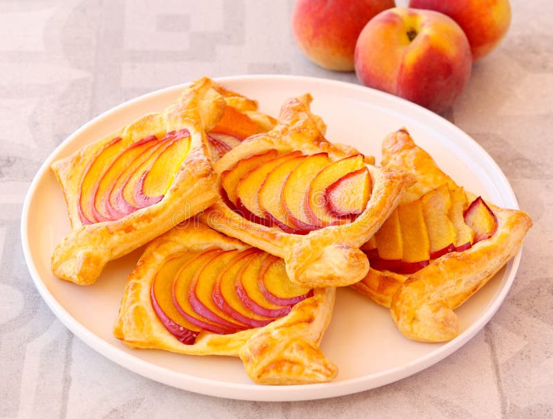 Peach puff pastry cakes stock photo. Image of sweet - 321447084
