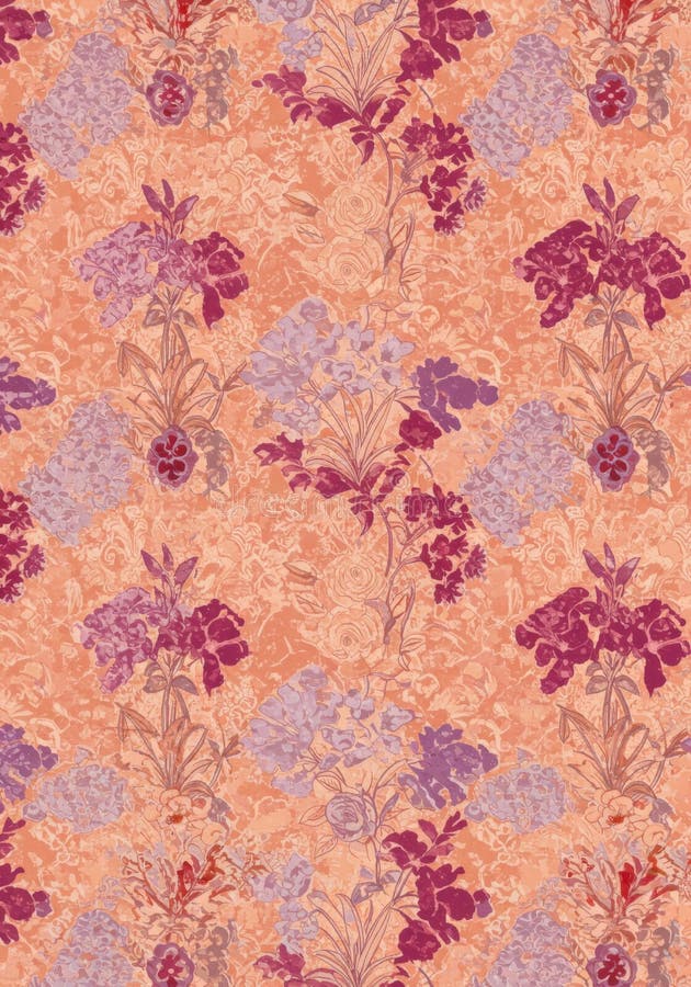 Peach and Purple Floral Pattern Seamless Texture Stock Photo - Image of ...