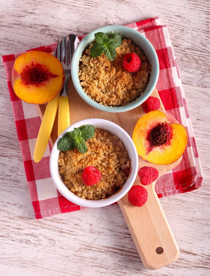 Peach and Raspberry Crumble Cake Stock Image - Image of treat, view ...
