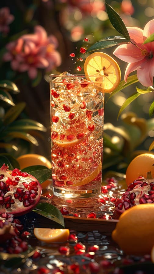 Peach Raspberry Juice Floating with Swirling Peach Slices and ...