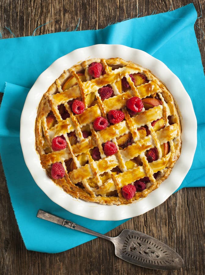 Peach and raspberry pie stock photo. Image of closeup - 43922132