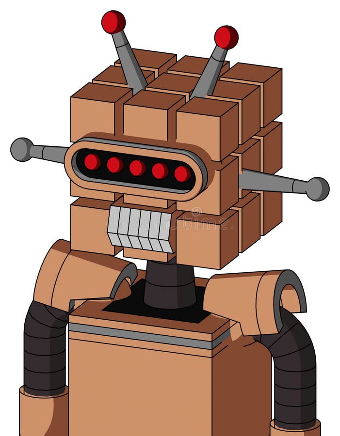 Peach Robot with Cube Head and Teeth Mouth and Visor Eye and Double Led ...