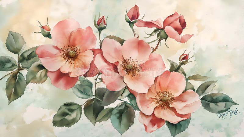 Peach Rose Watercolor Pattern for Digital Print Stock Illustration ...
