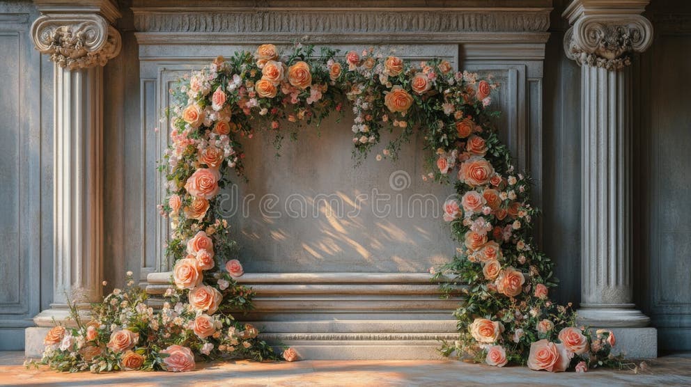 Peach Roses Archway Classical Stone Columns Setting Stock Illustration ...