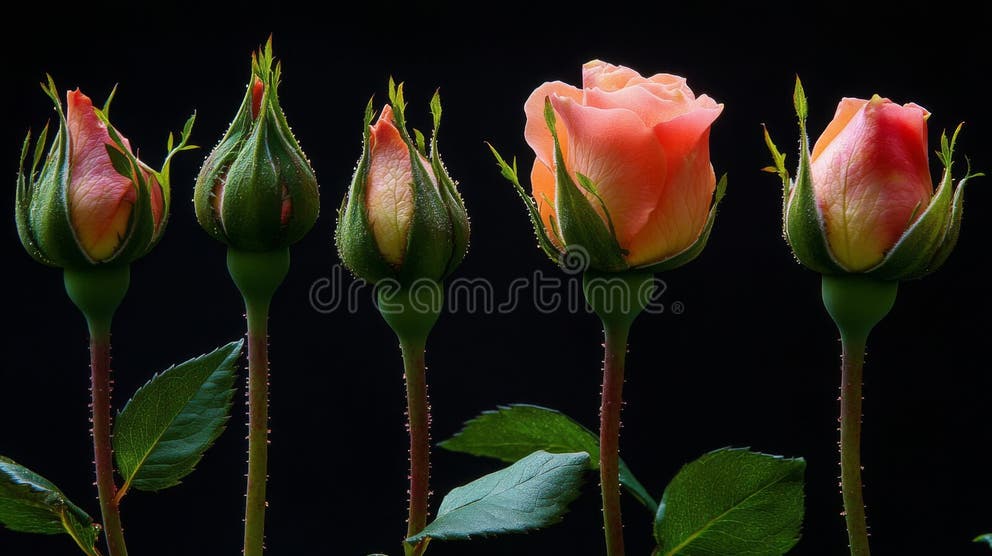 Peach Roses Blooming Stages Growth Sequence Stock Illustration ...