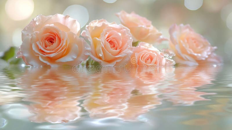 Peach Roses Floating on Water Reflection Stock Illustration - Illustration of romantic, shiny ...