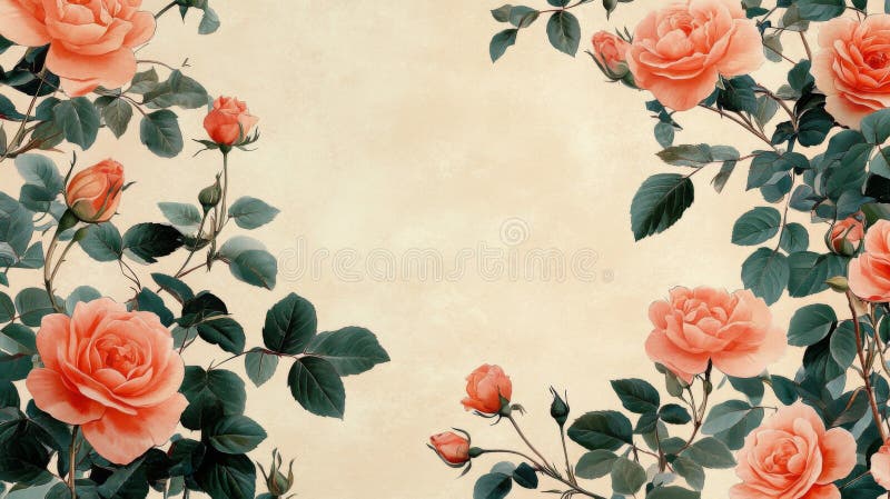 Peach Roses Frame Elegant Floral Background Design Stock Illustration ...
