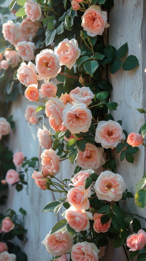 Peach Roses Growing on a Wall Stock Image - Image of plant, wall: 313411947