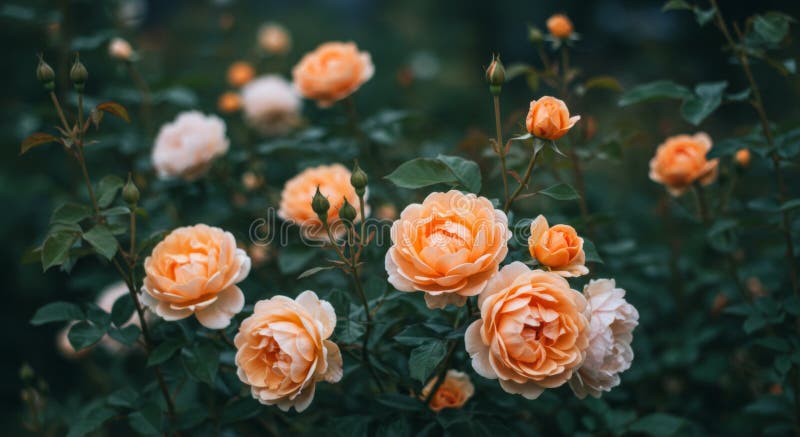 Peach Roses in a Lush Green Garden Stock Illustration - Illustration of ...