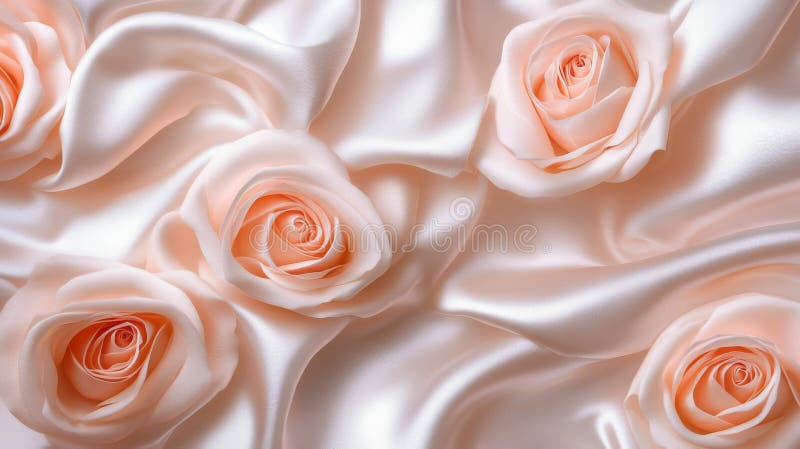 Peach Roses Resting on Soft Silk Fabric Stock Illustration ...
