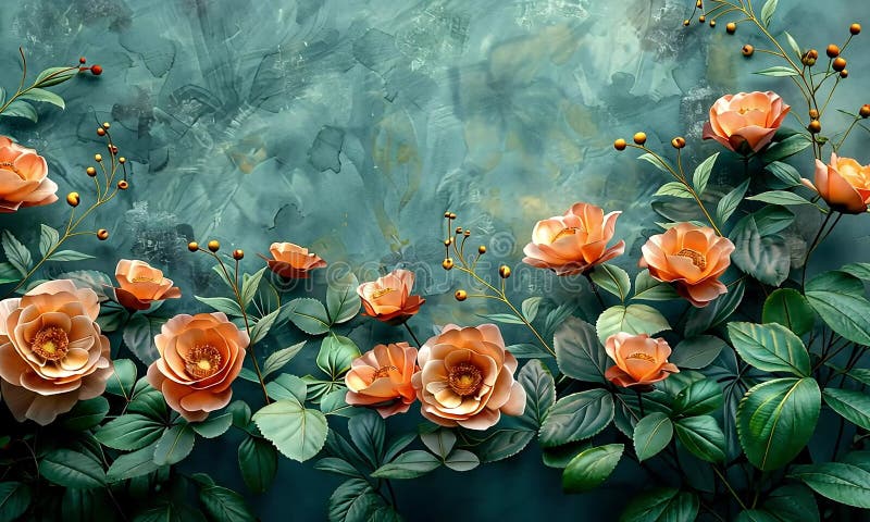 Peach Roses Teal Background Floral Wall Art Decor Stock Footage - Video ...
