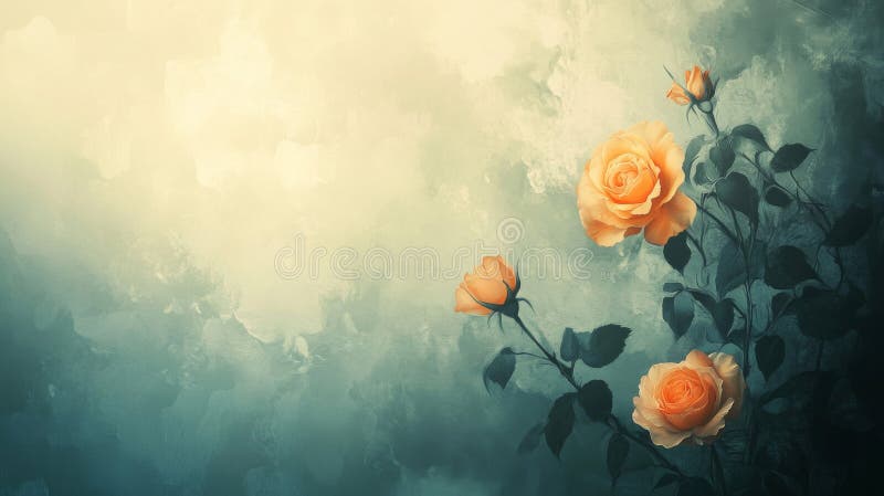 Peach Roses on Teal Vintage Background Stock Illustration ...