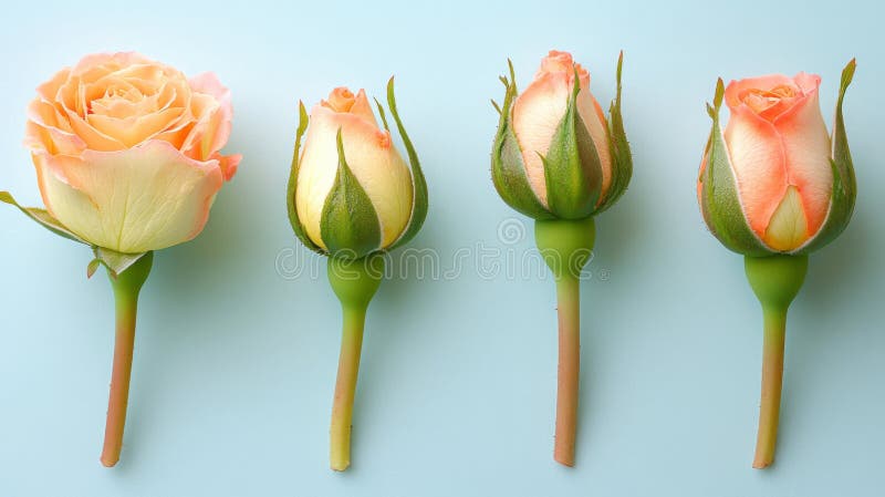 Peach Roses in Various Stages of Bloom Stock Illustration ...