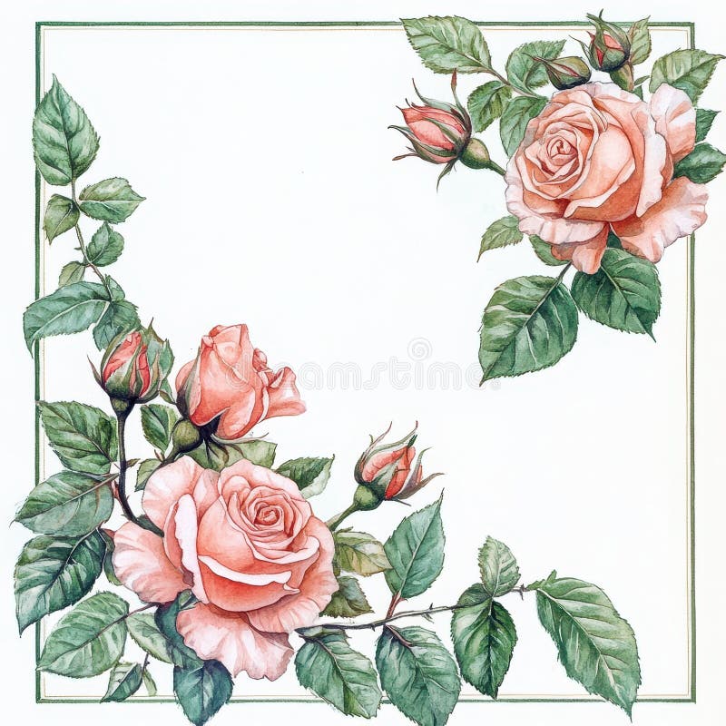 Peach Roses Watercolor Botanical Illustration Floral Frame Stock ...