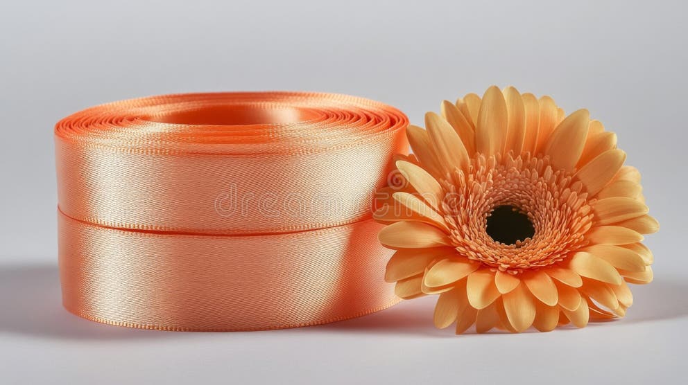 Peach Satin Ribbon Roll beside a Gerbera Daisy Stock Illustration ...