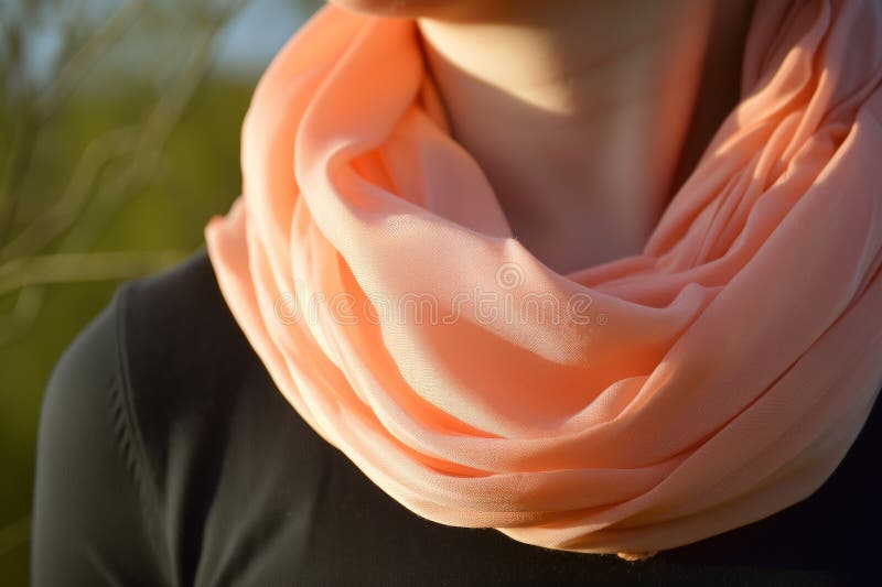 Peach scarf on female neck stock illustration. Illustration of neckwear ...