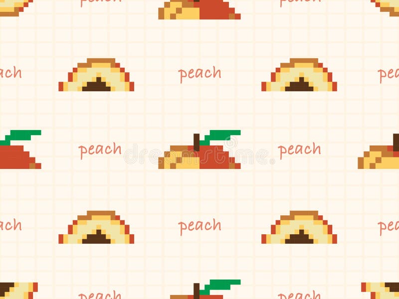 Peach Seamless Pattern on Orange Background. Pixel Style Stock ...