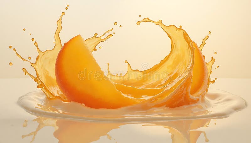 Peach Slice Causing Splash in Liquid Close-up Still Life Stock ...