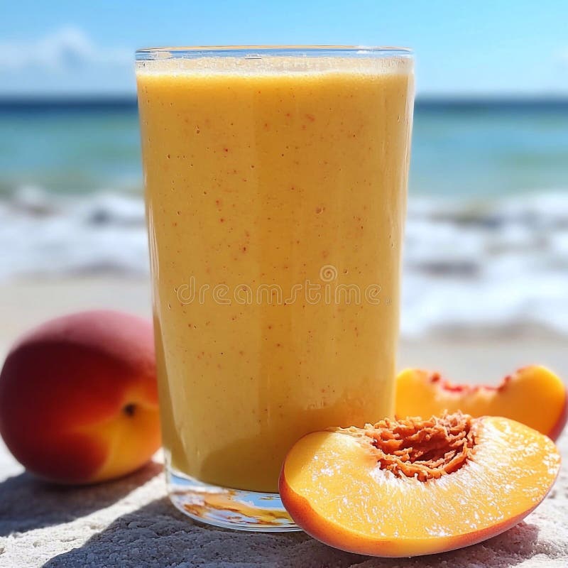 Peach Smoothie on the Beach, with Peaches Nearby. Generative AI Stock ...