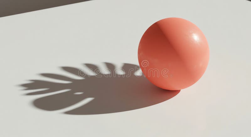 Peach Sphere with Monstera Leaf Shadow on Surface Stock Illustration ...